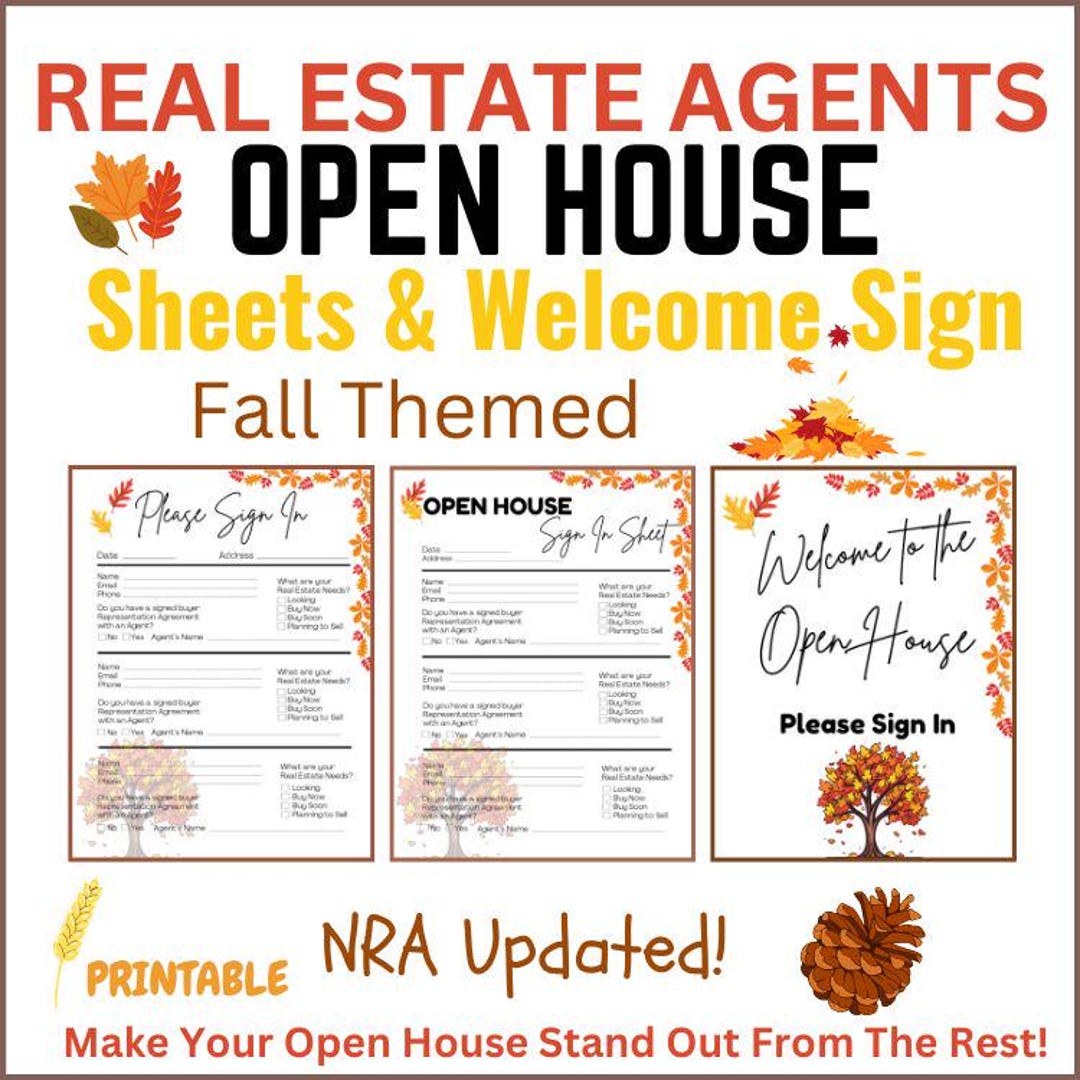 Printable Fall Themed Open House Sign in Sheets and Welcome Sign- NAR ...