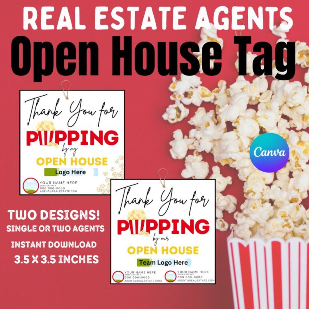 Editable Realtor Popcorn Gift Tags: Open House Canva Template (digital ...