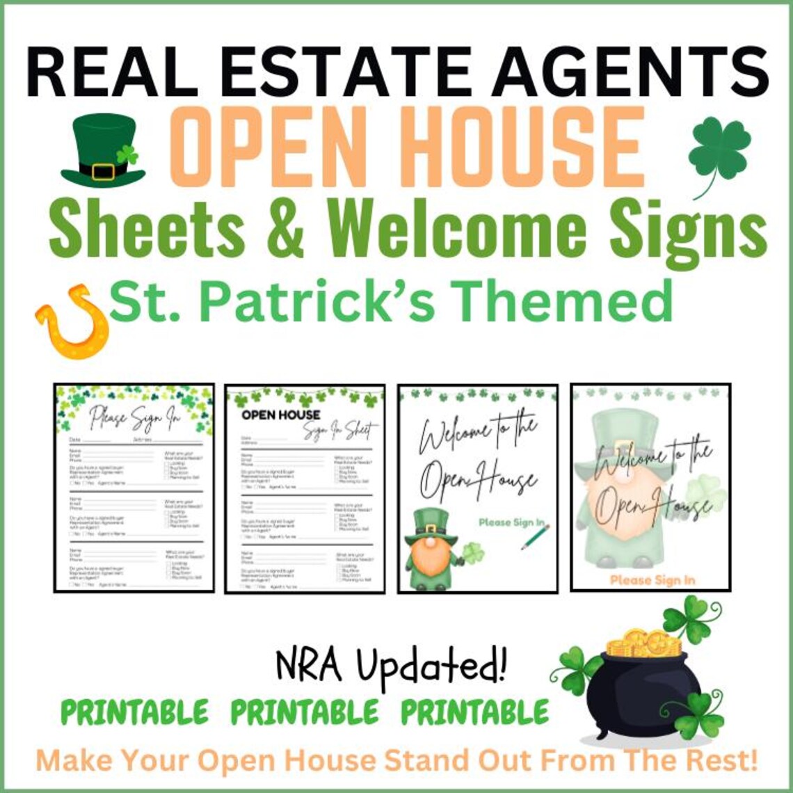 Printable St. Patrick's Themed Open House Sign in Sheets and Welcome ...