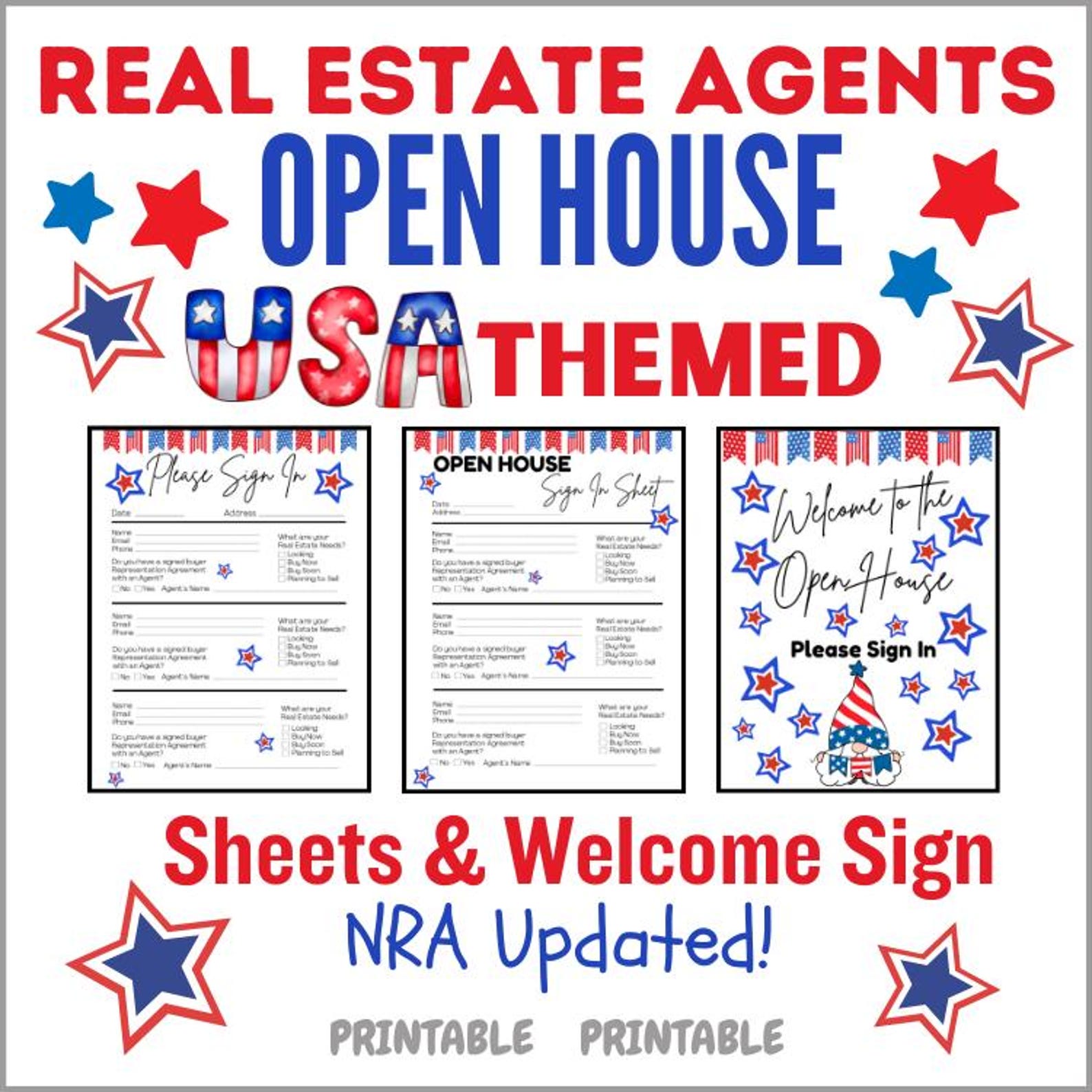 Printable USA Themed Open House Sign in Sheets and Welcome Sign- NAR ...