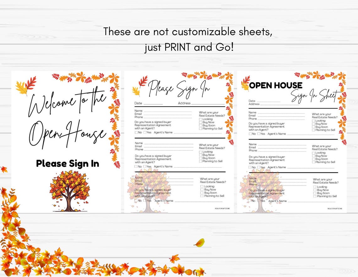 Printable Fall Themed Open House Sign in Sheets and Welcome Sign- NAR ...