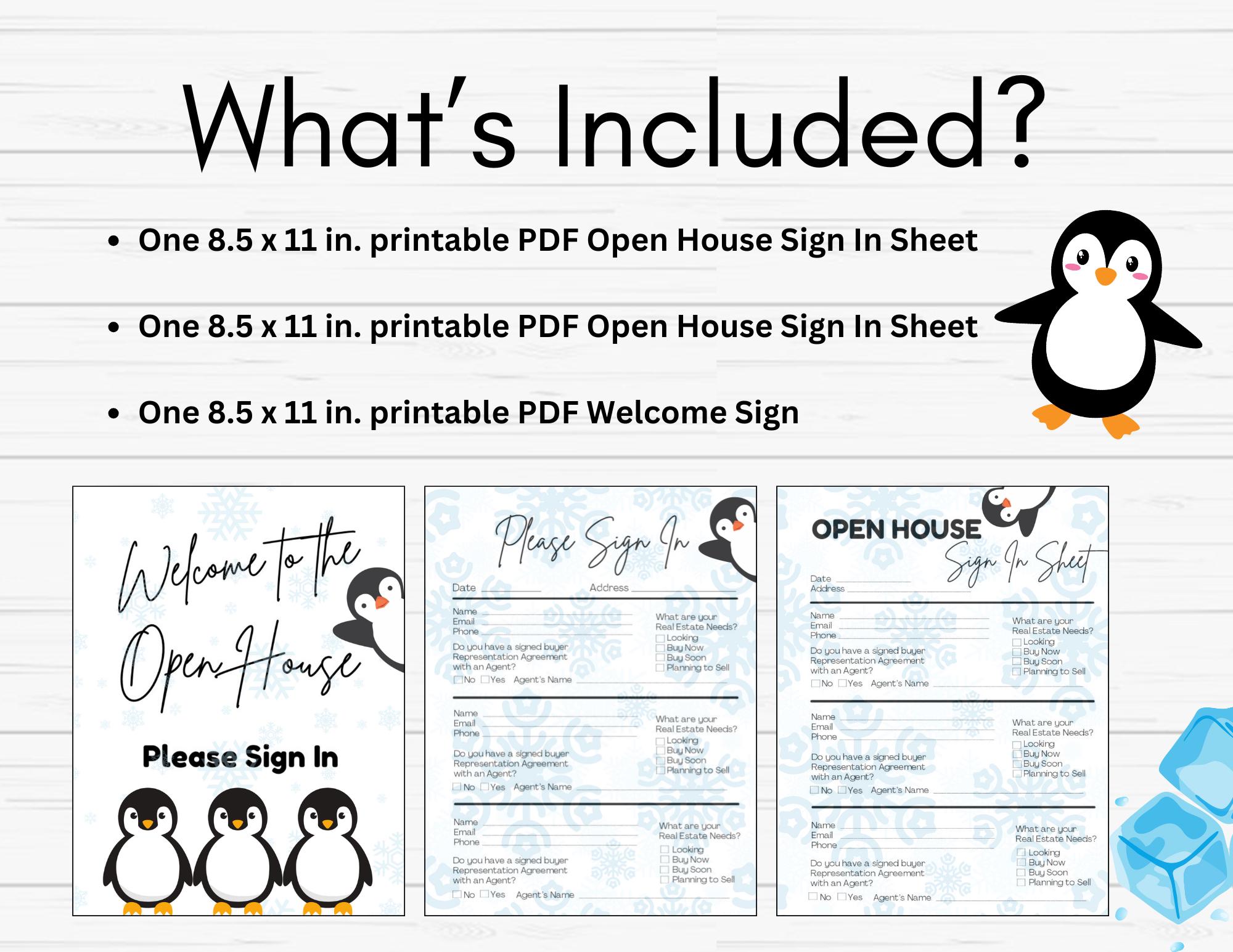 Printable Winter Penguin Themed Open House Sign in Sheets and Welcome ...