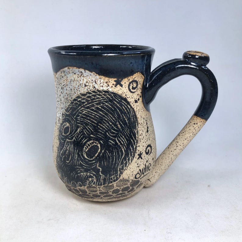 Handmade Pottery, Stoneware Mug, Hand Painted, Skull, Sgraffito, Goth ...