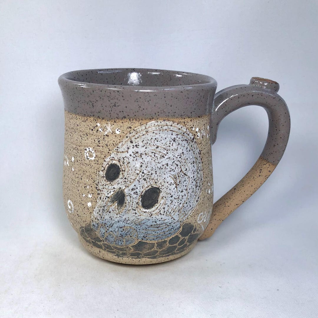 Handmade Stoneware Goth Mug: Skull Ghost, Hand-painted Pottery, Black ...