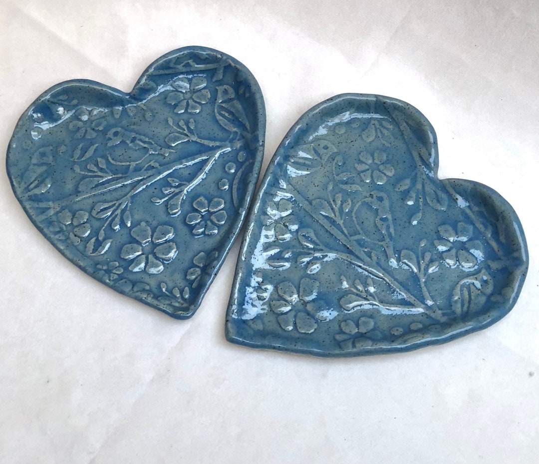 Pottery Ceramic Plate Handmade Set Heart Bird Flower - Etsy