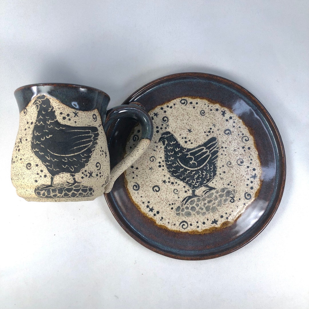 Pottery Plate and Mug Set, Handmade Stoneware Mug, Handmade Stoneware ...