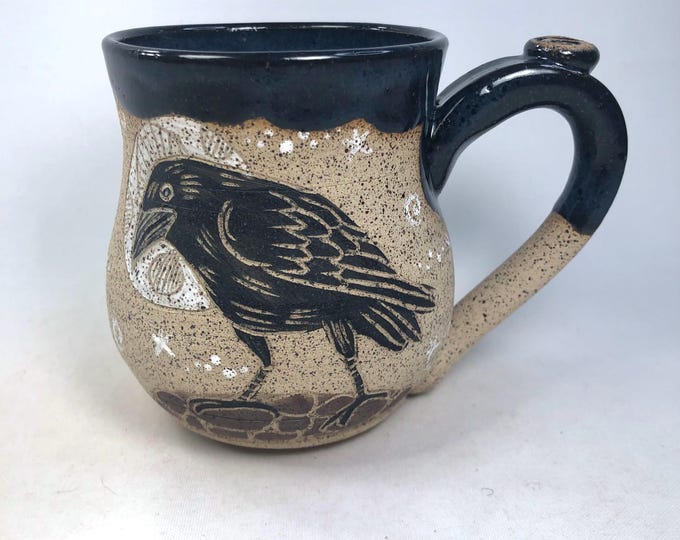 Handmade Stoneware, Raven Mug, Hand-painted, Ceramic Coffee Cup ...