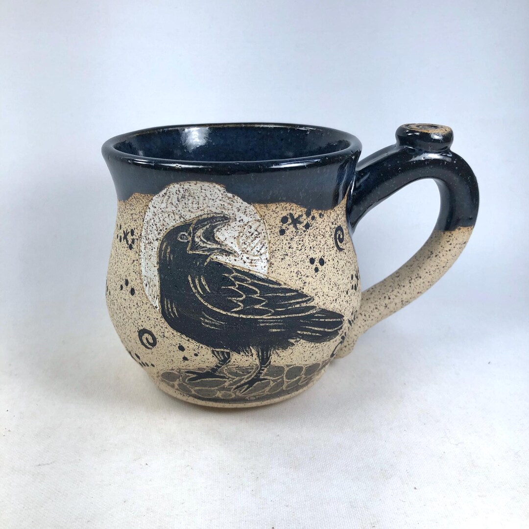 Handmade Stoneware, Raven Mug, Hand-painted, Ceramic Coffee Cup ...