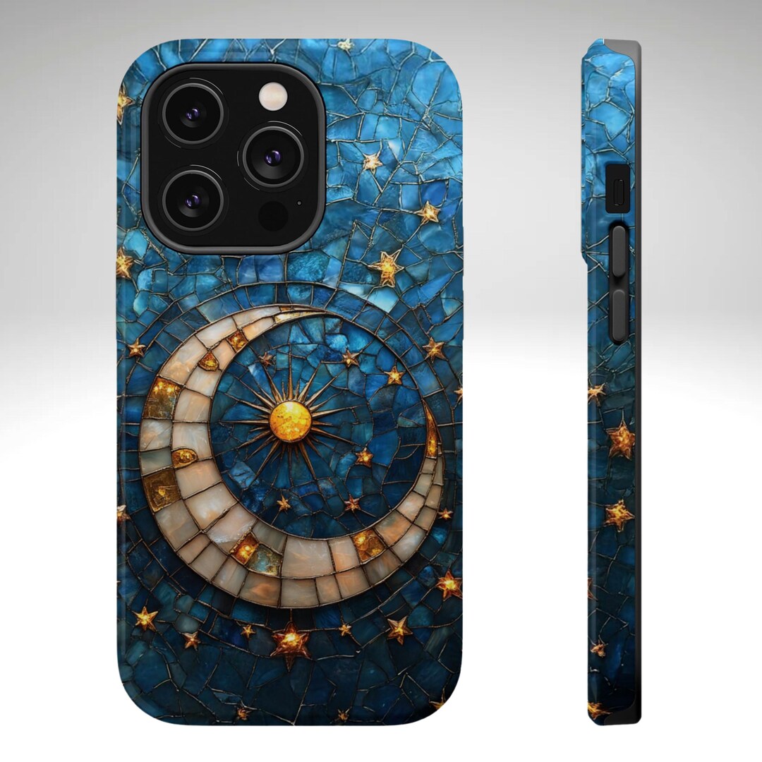 Stained Glass Moon & Stars Phone Case: Celestial Night Sky Design - Etsy