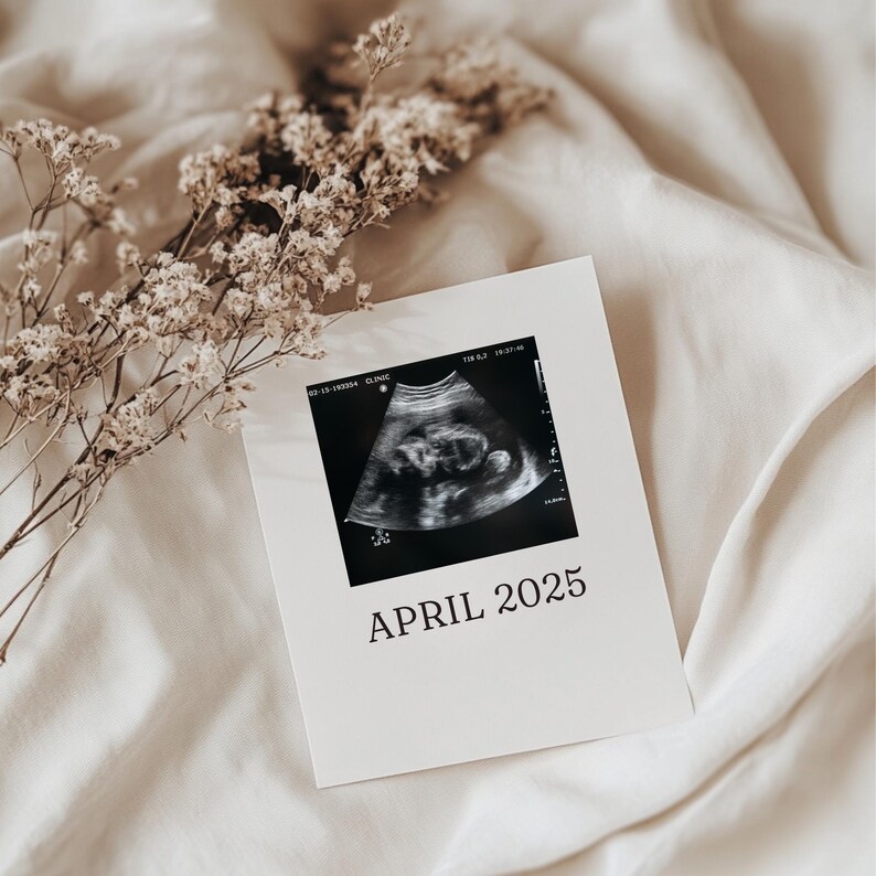 Simple Neutral Digital Pregnancy Announcement Minimalist Baby ...