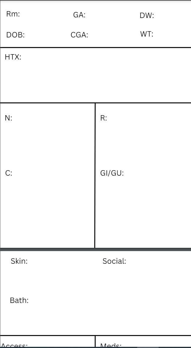 NICU, NICU Template, Report Sheet, Brain - Etsy