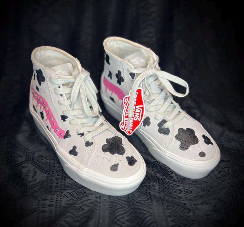 Platform Suede Womens Custom Cow Print Vans With Rhinestones Drip ...