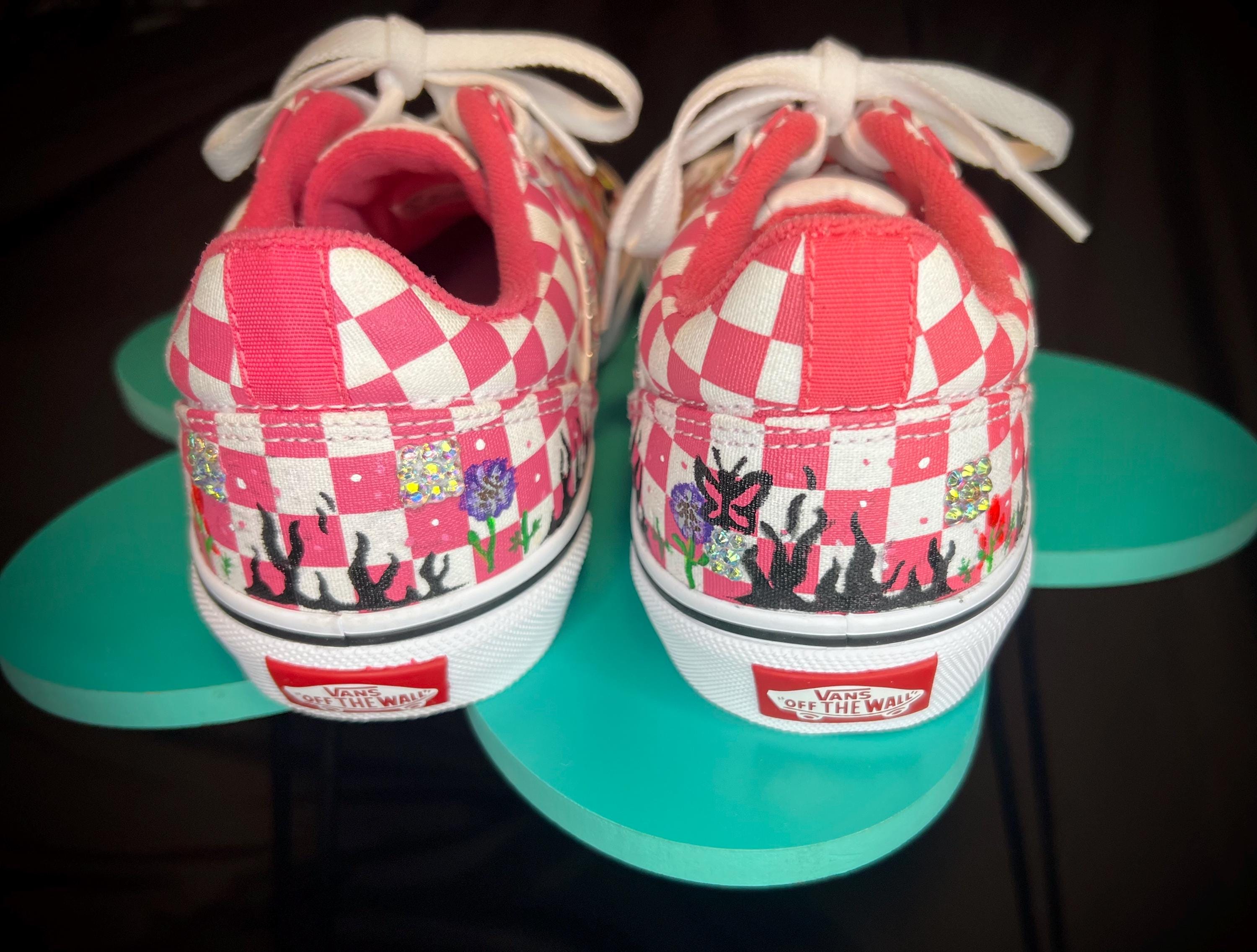 Seldan Checkerboard Honeysuckle Custom Handpainted Butterfly Vans - Etsy