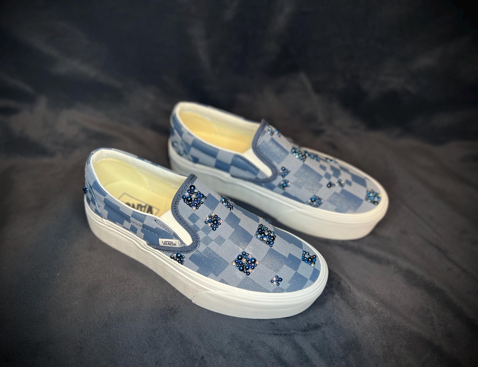 Platform Vans With Blue Pearl Beads and Rhinestones - Etsy