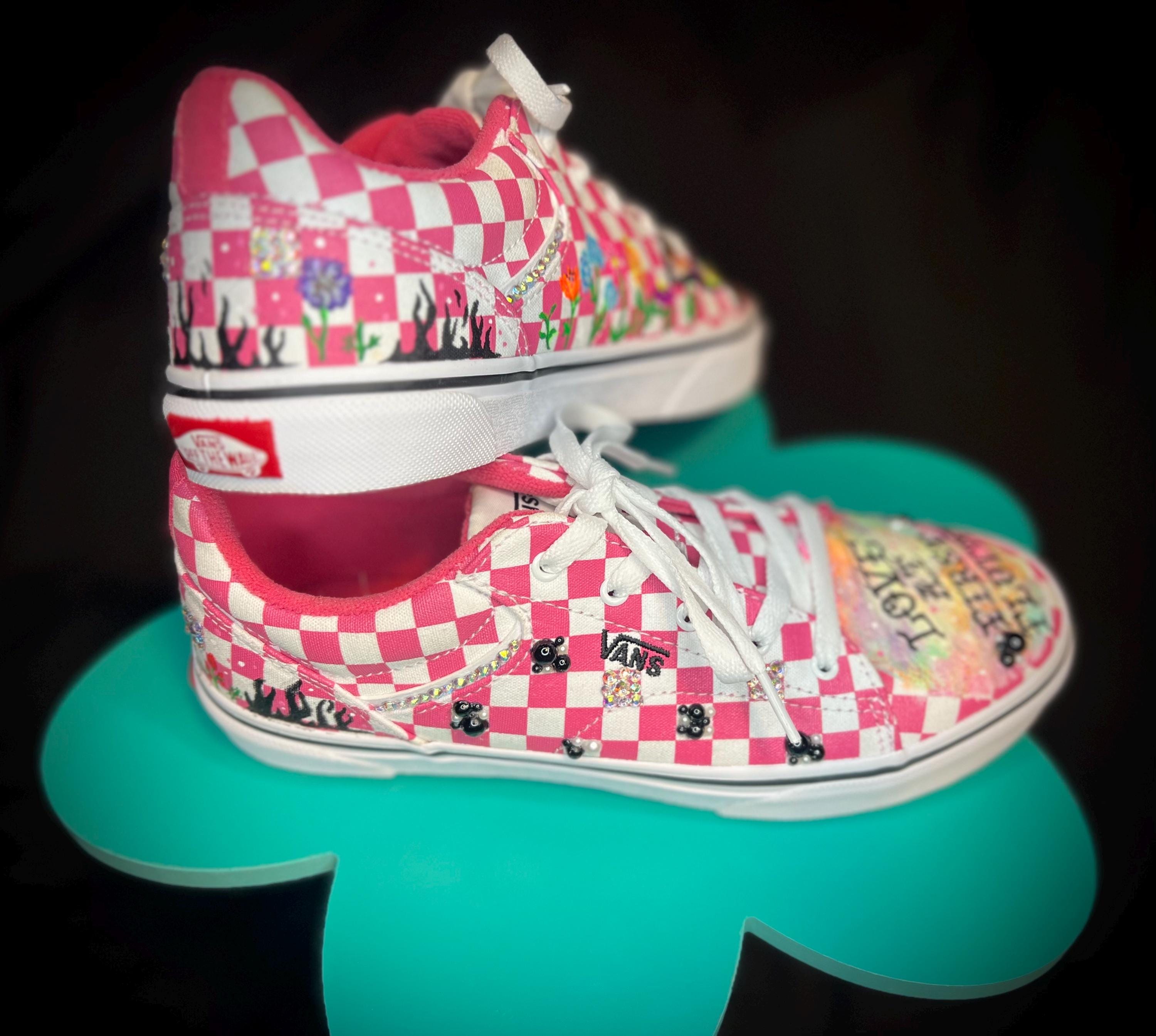Seldan Checkerboard Honeysuckle Custom Handpainted Butterfly Vans - Etsy