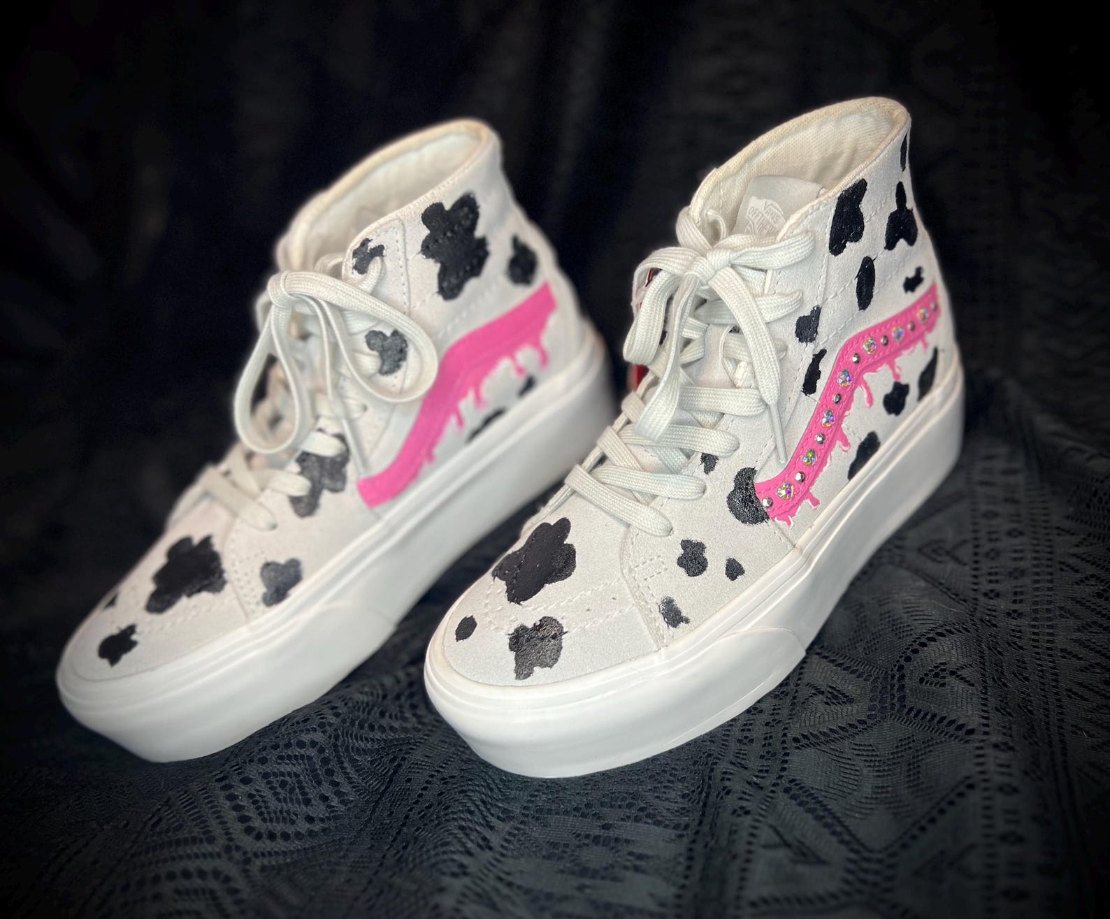 Platform Suede Womens Custom Cow Print Vans With Rhinestones Drip ...
