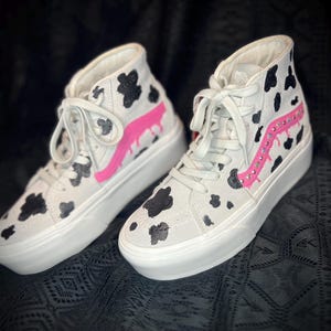Platform Suede Womens Custom Cow Print Vans With Rhinestones Drip ...