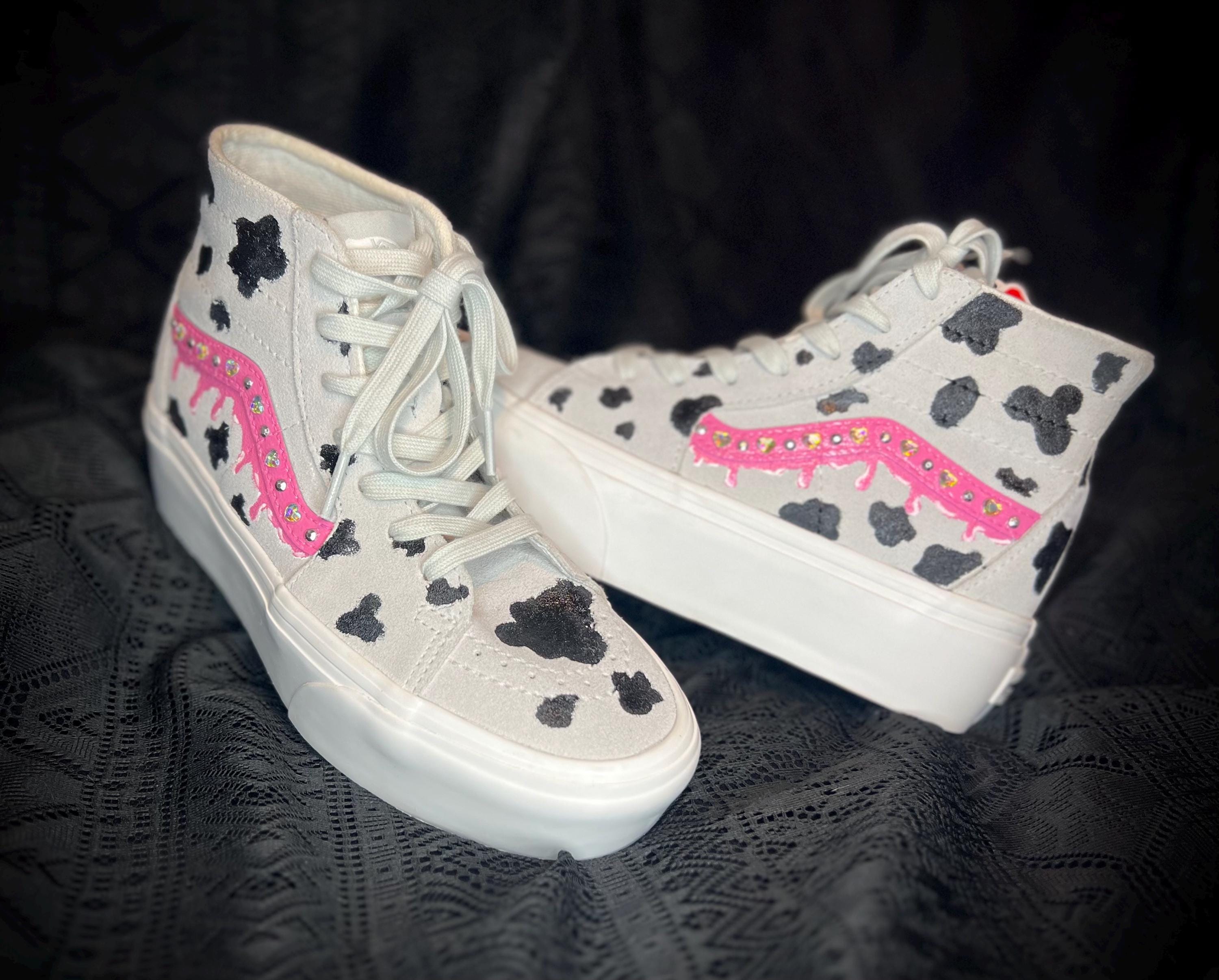 Platform Suede Womens Custom Cow Print Vans With Rhinestones Drip ...