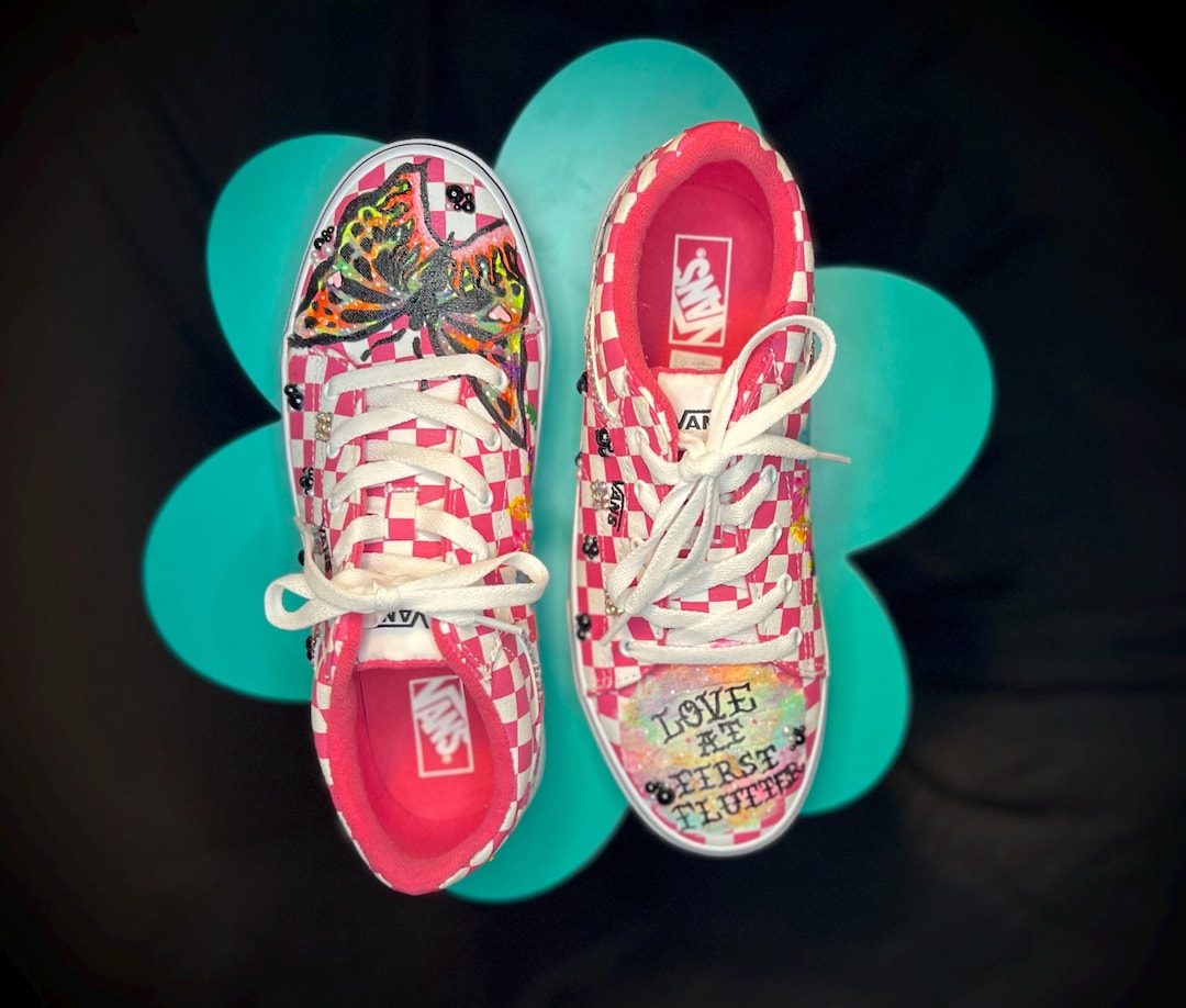 Seldan Checkerboard Honeysuckle Custom Handpainted Butterfly Vans - Etsy