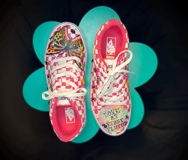 Seldan Checkerboard Honeysuckle Custom Handpainted Butterfly Vans - Etsy