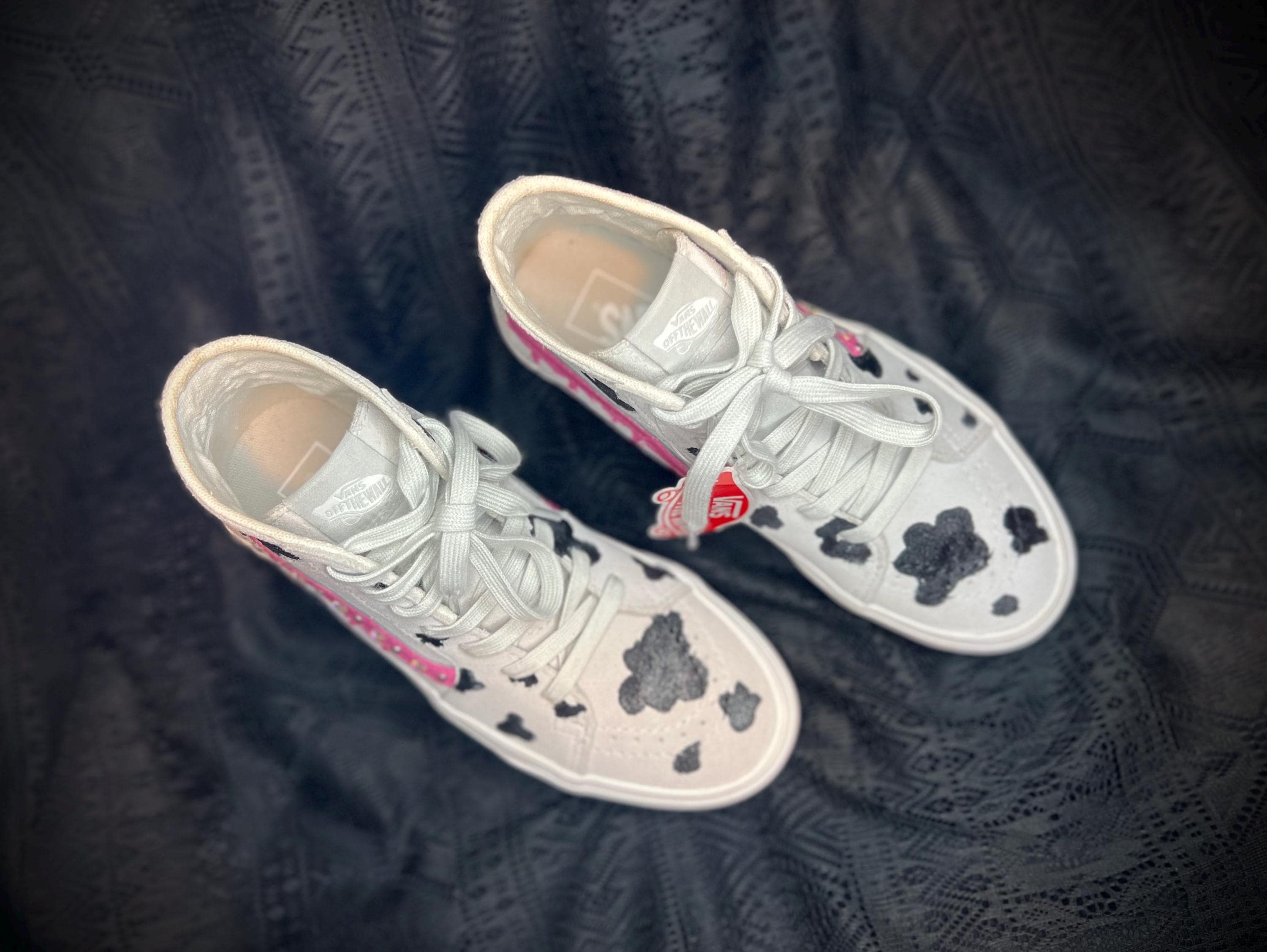 Platform Suede Womens Custom Cow Print Vans With Rhinestones Drip ...
