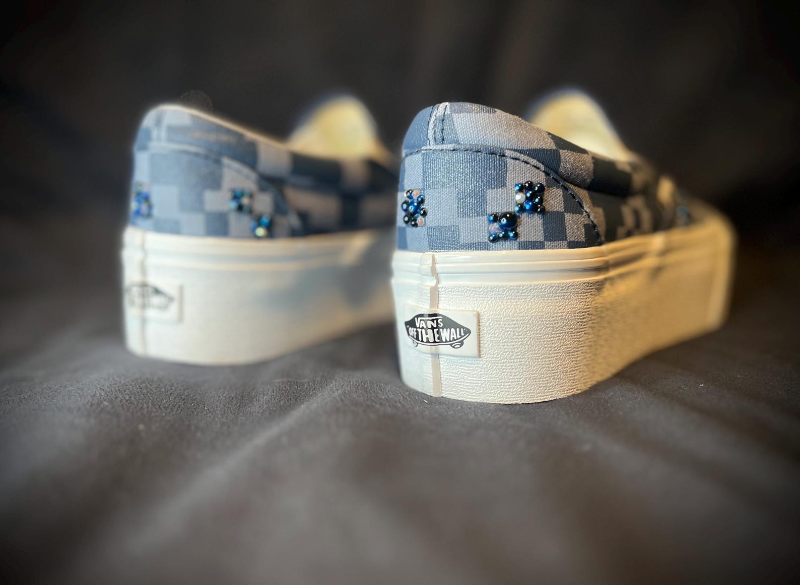Platform Vans With Blue Pearl Beads and Rhinestones - Etsy