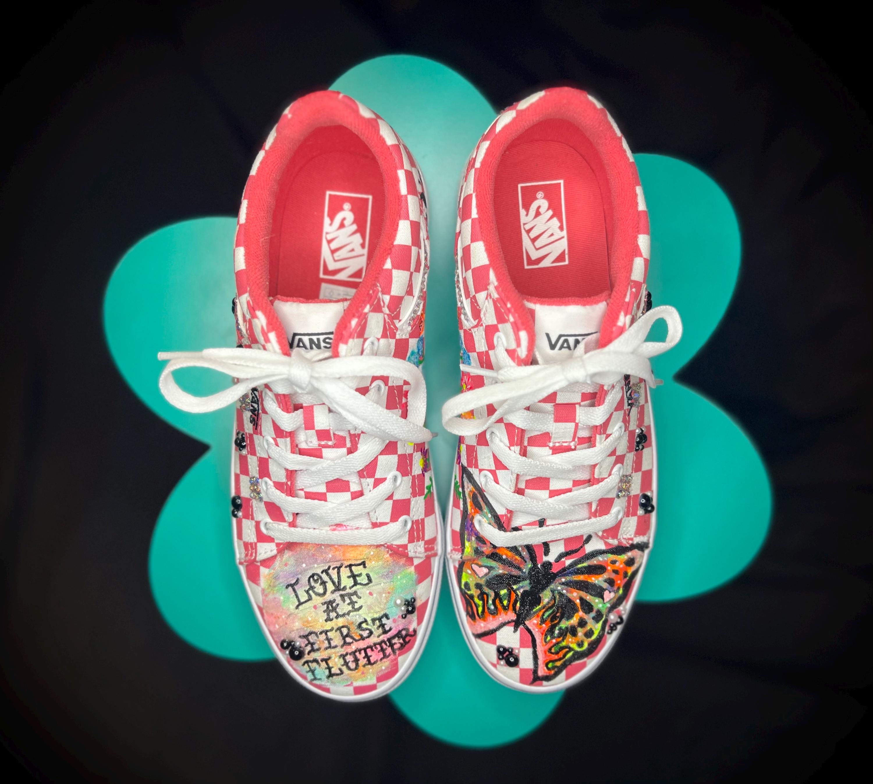 Seldan Checkerboard Honeysuckle Custom Handpainted Butterfly Vans - Etsy