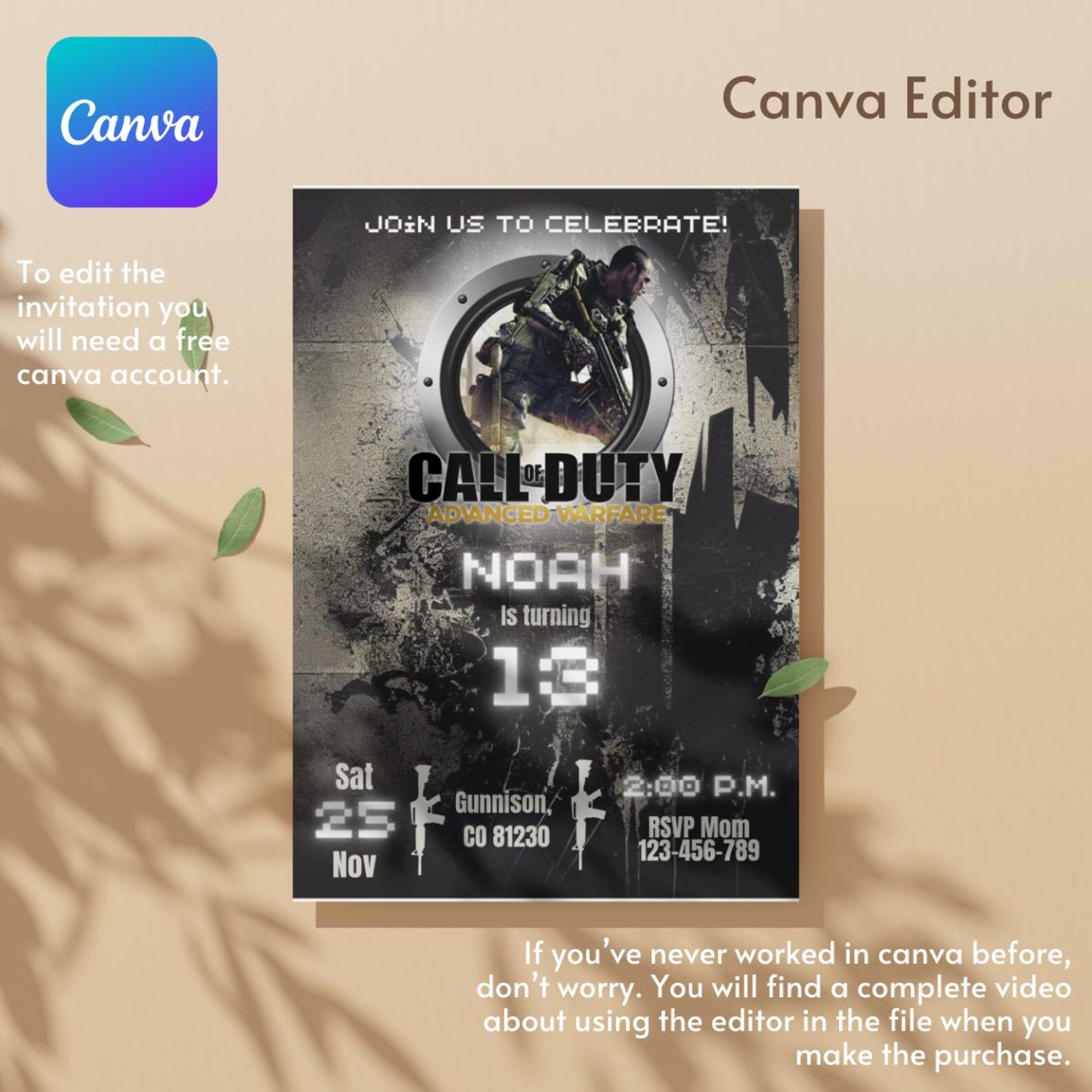 Call of Duty Birthday Invitation, Printable and Digital Birthday Invite ...