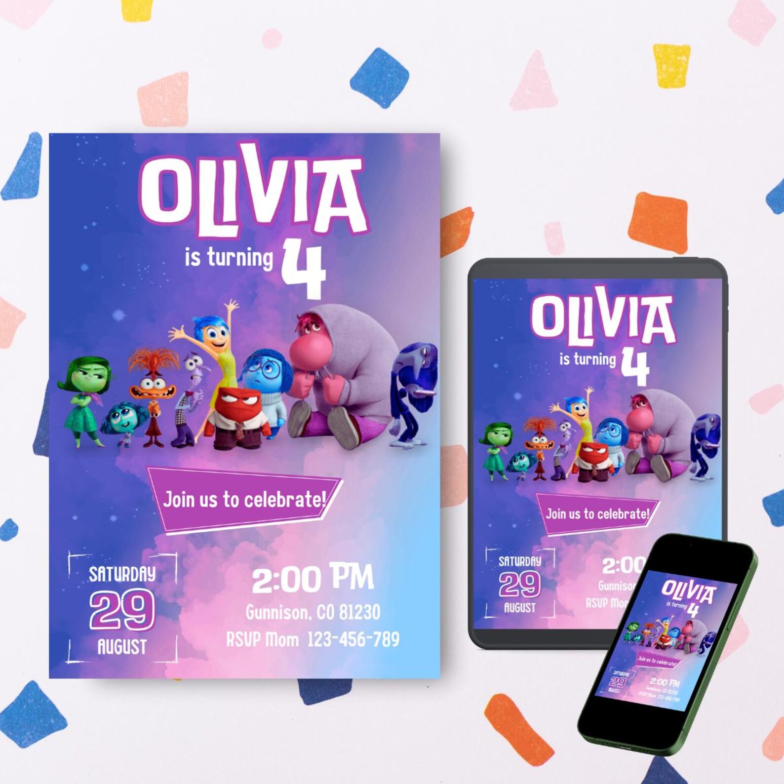 Inside Out Birthday Invitation, Printable and Digital Birthday Invite ...