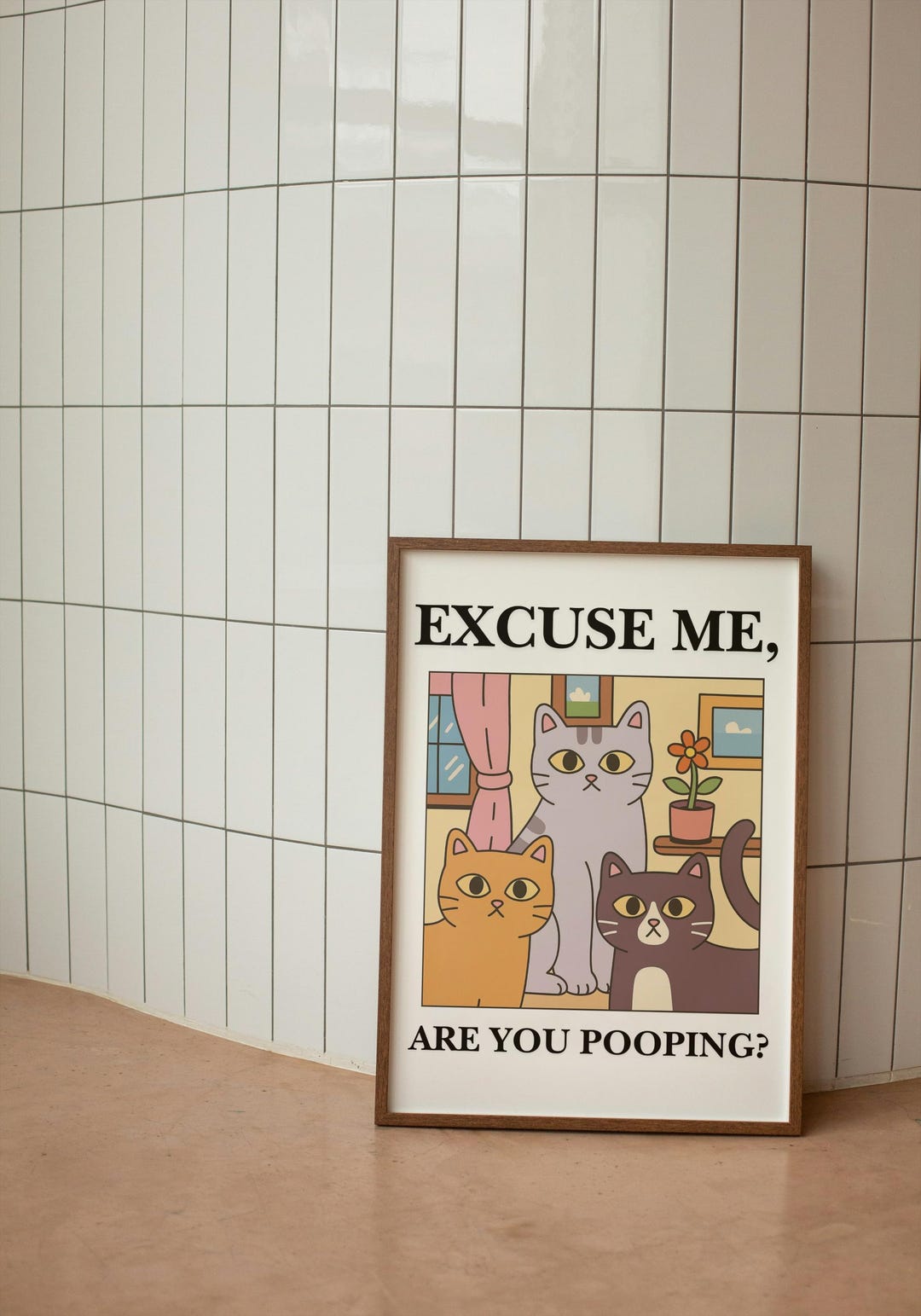 Are You Pooping Cat Poster | Funny Bathroom Wall Art | Retro Cat ...