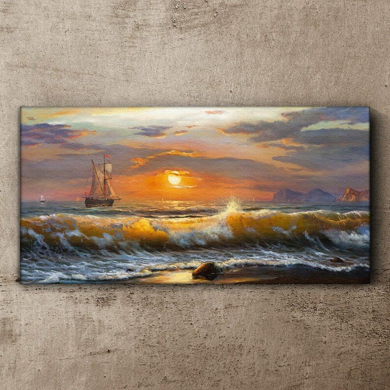 Coastal Waves Sunset Canvas Frame Included Wall Art Décor - Etsy