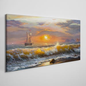 Coastal Waves Sunset Canvas Frame Included Wall Art Décor - Etsy