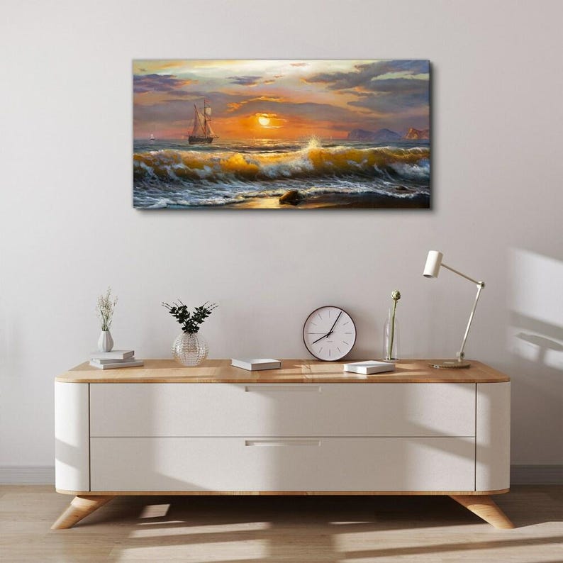Coastal Waves Sunset Canvas Frame Included Wall Art Décor - Etsy