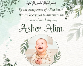 Muslim Baby Boy Birth Announcement Blue Air Balloon Themed Birth ...
