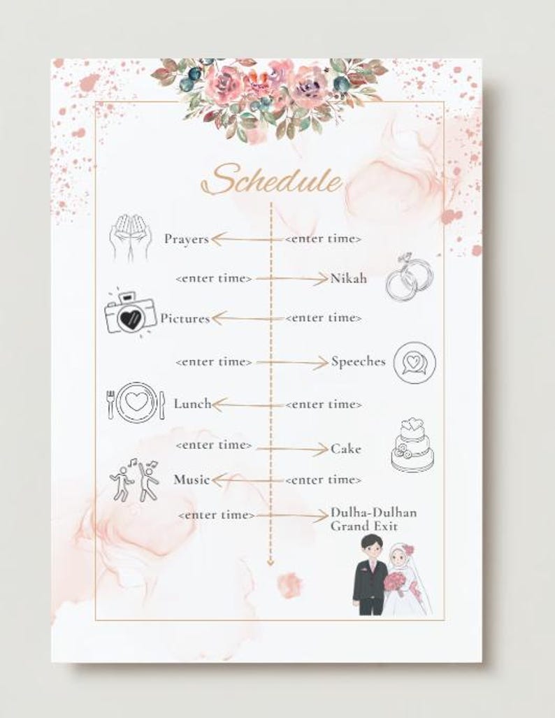 Muslim Nikah Invitation Package | Editable Canva Templates | Schedule ...