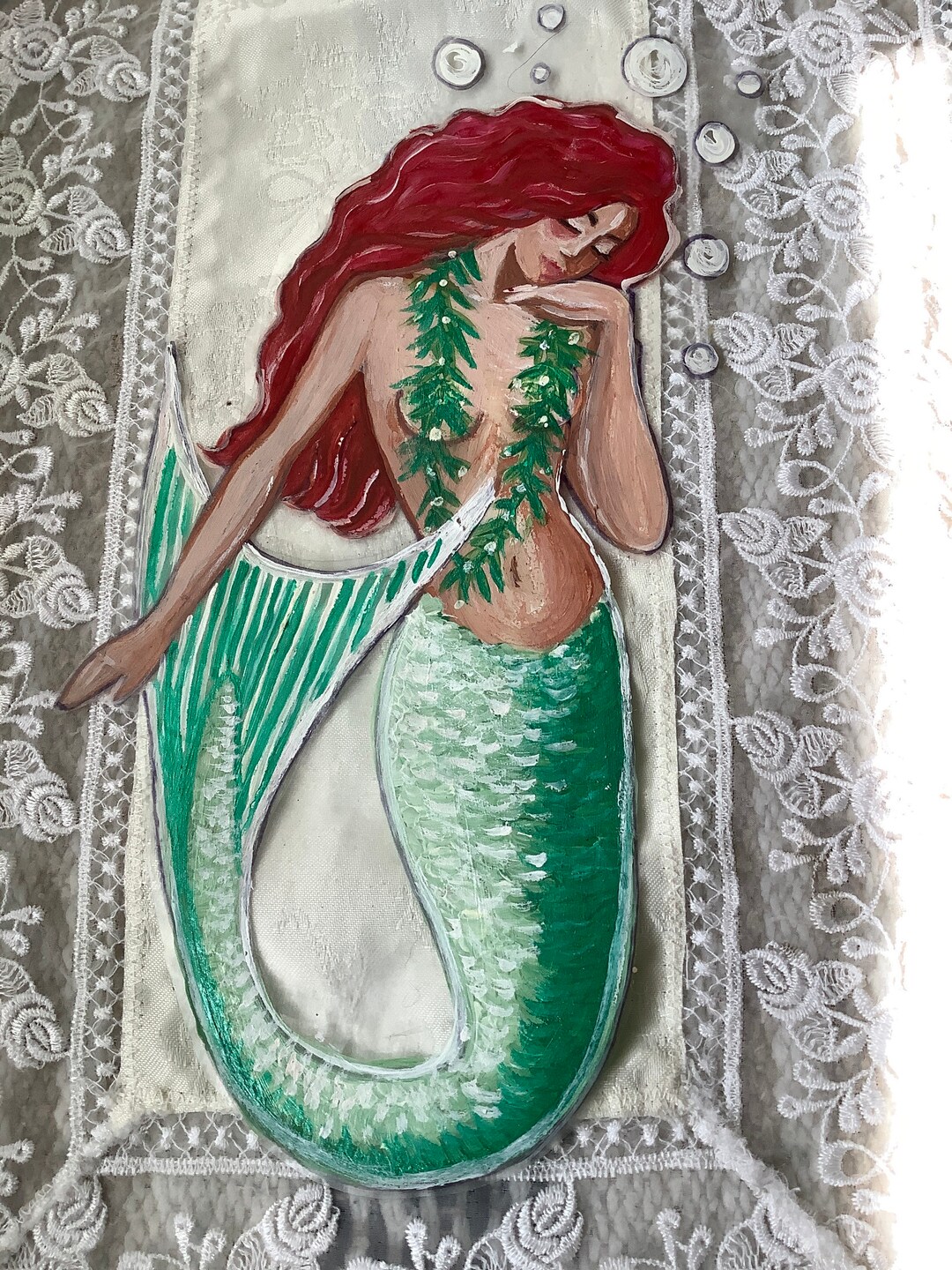 The Little Mermaid Decal, Mermaid Sticker, Red Hair Mermaid With Green ...