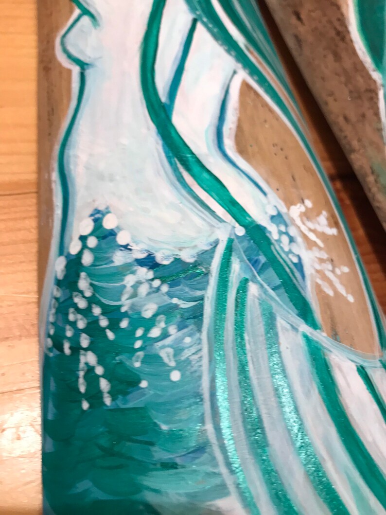 Set of Two Beautiful Emerald Green Mermaids Hand Painted on - Etsy