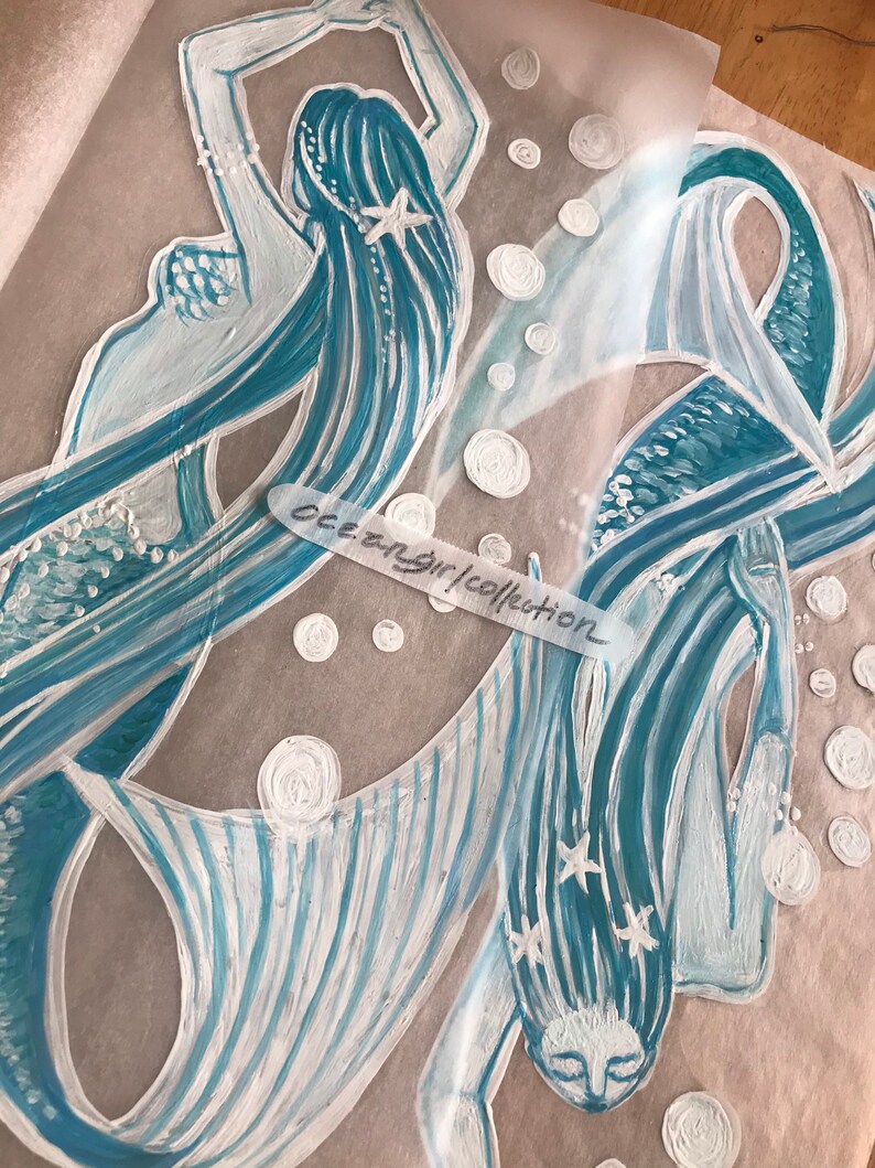 Set of Two Beautiful Emerald Green Mermaids Hand Painted on - Etsy