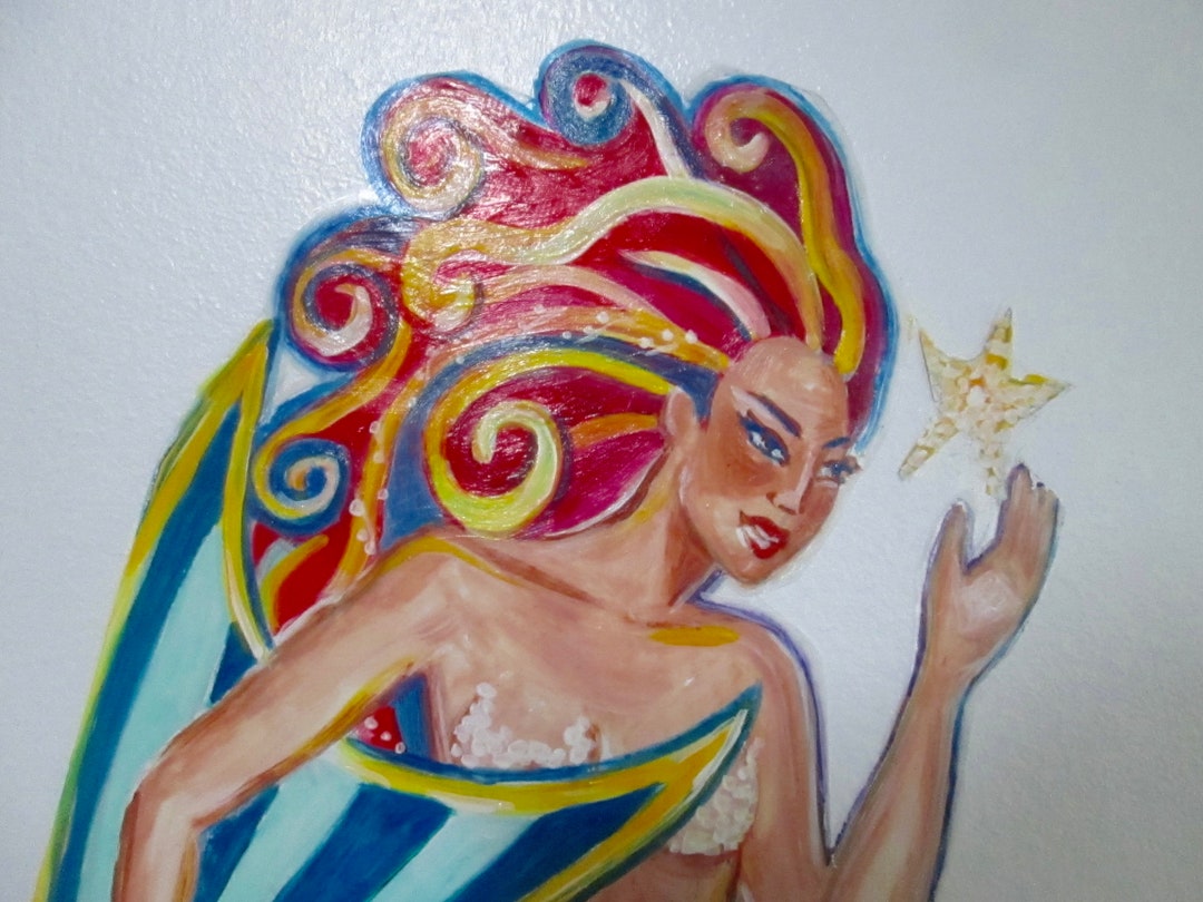 Hand Painted Colorful Mermaid Decal, Stain Glass Style Art Decor - Etsy