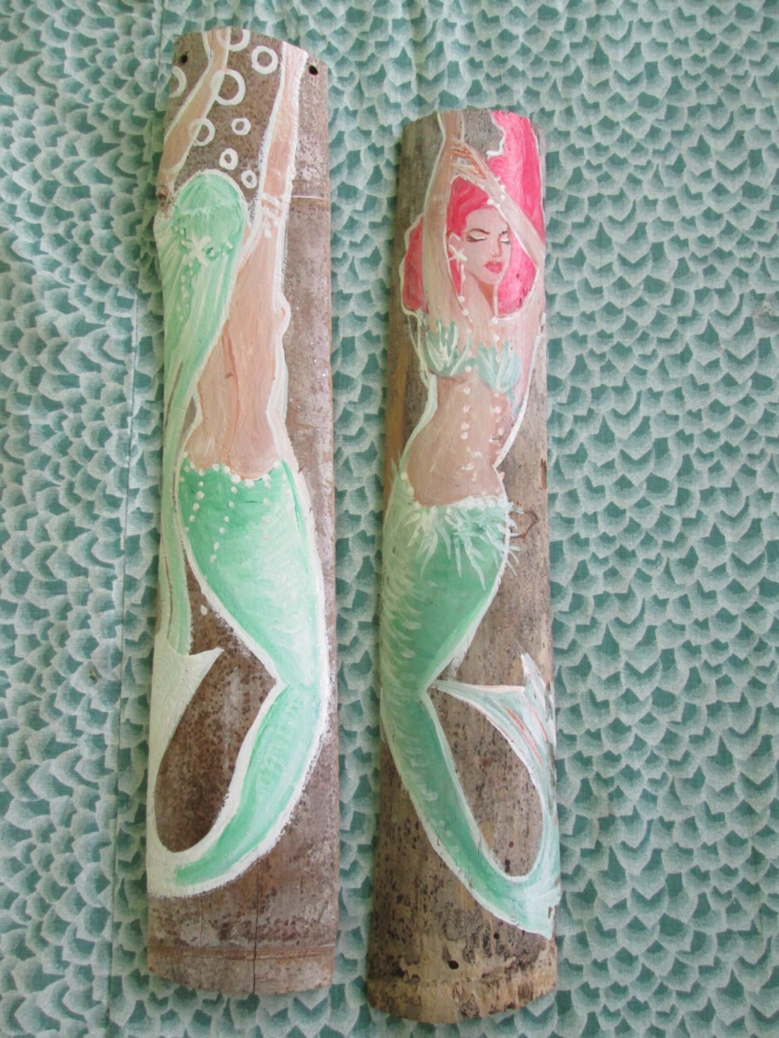 Custom Color Pair of Hand Painted Mermaids Mermaid on Driftwood ...
