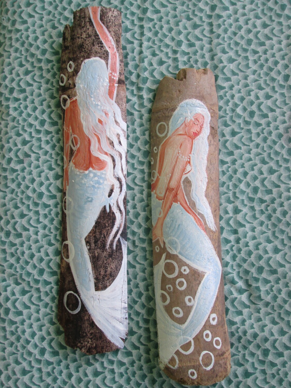 Custom Color Pair of Hand Painted Mermaids Mermaid on Driftwood ...