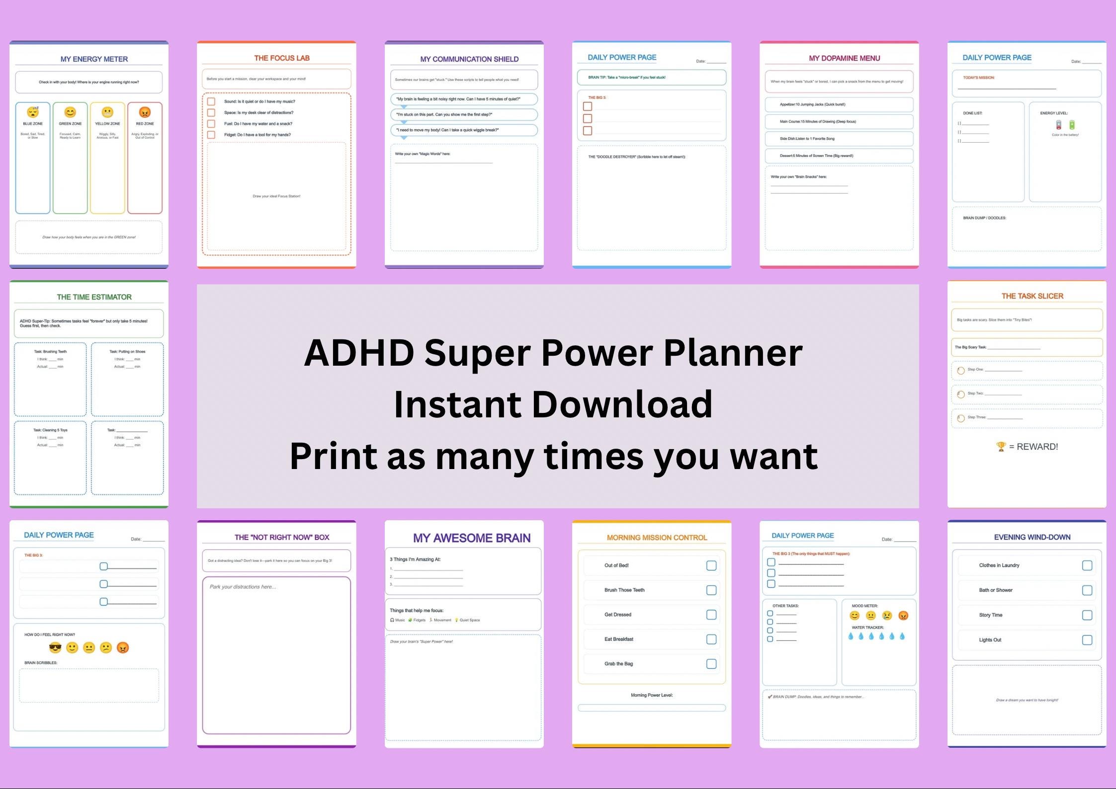 Kids ADHD Planner | Daily Routine, Chore, Visual Schedule (PDF Download ...