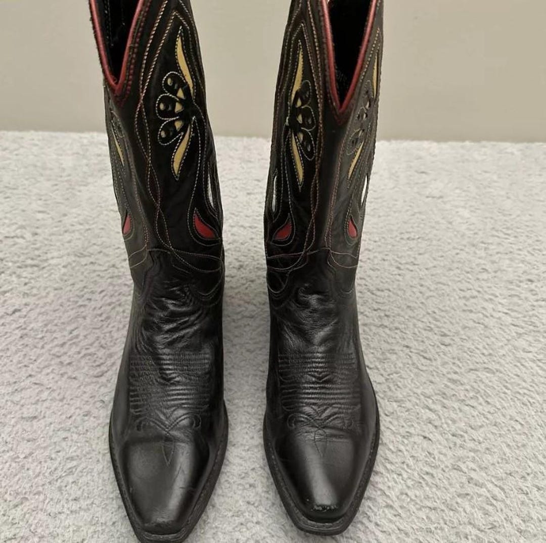 Vintage 70s Acme Cowboy Boots for Women's Black Leather - Etsy