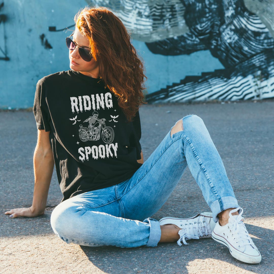Riding Spooky Skeleton Motorcycle Halloween Oversized T-shirt - Etsy