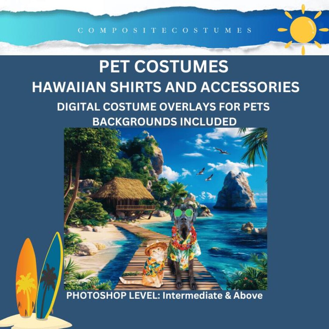 Hawaiian Pet Costume Overlays, Summer Digital Shirts and Accessories ...