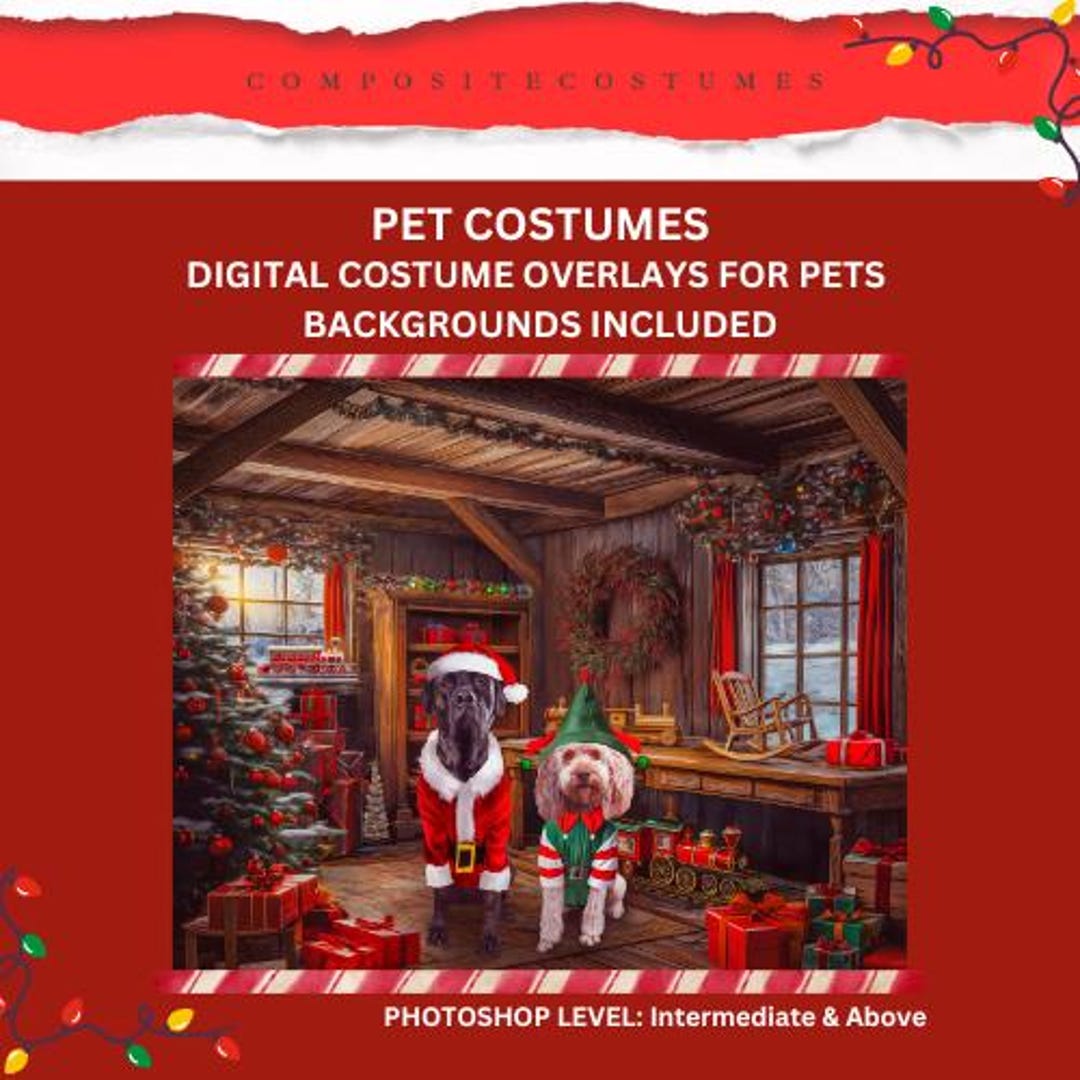 Pet Santa and Elf Costume Photoshop Overlay for Pet Portrait Holiday ...