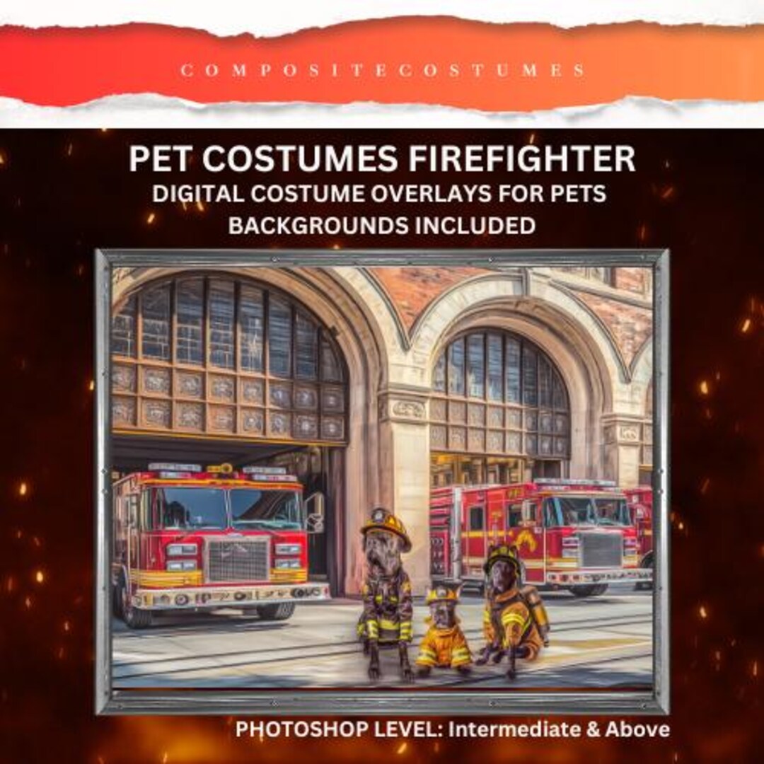 Pet Firefighter Costume Overlay for Custom Pet Portrait Firefighter ...