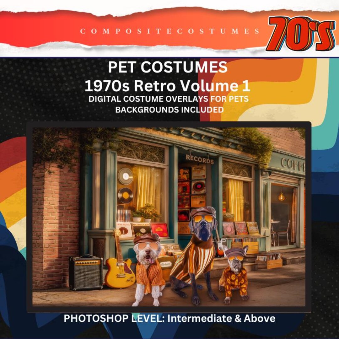 1970s Retro Pet Costume Overlays, Photoshop PNG Outfits (digital ...
