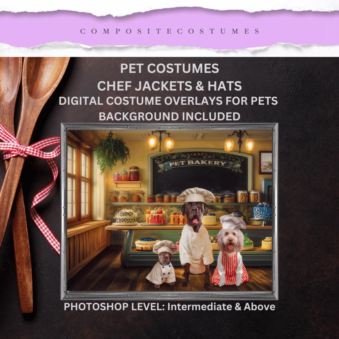 Pet Chef Costume Digital Overlays for Pet Portrait Dog & Cat Chef ...