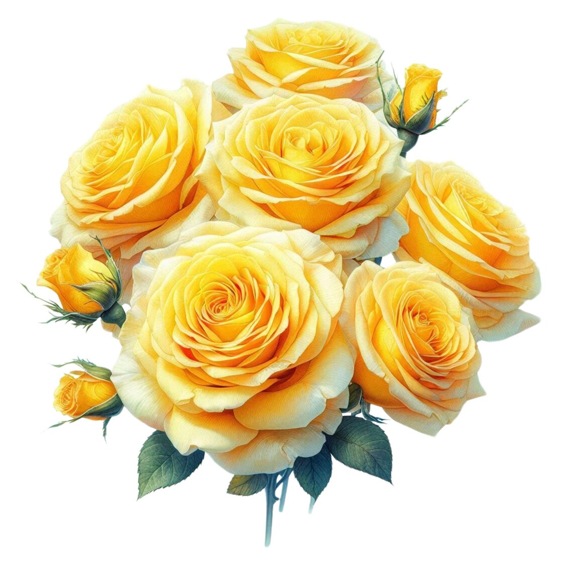 13 Yellow Roses Clipart, Sublimation, Clipart Bundle, Clipart Bundle ...